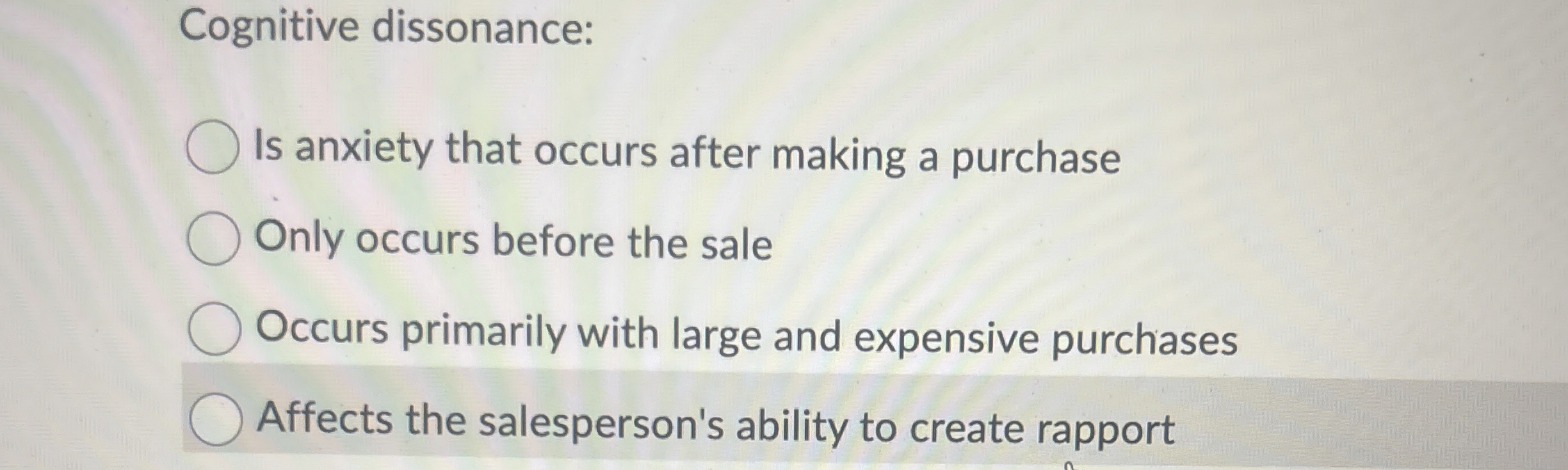 Solved Cognitive dissonance:Is anxiety that occurs after | Chegg.com