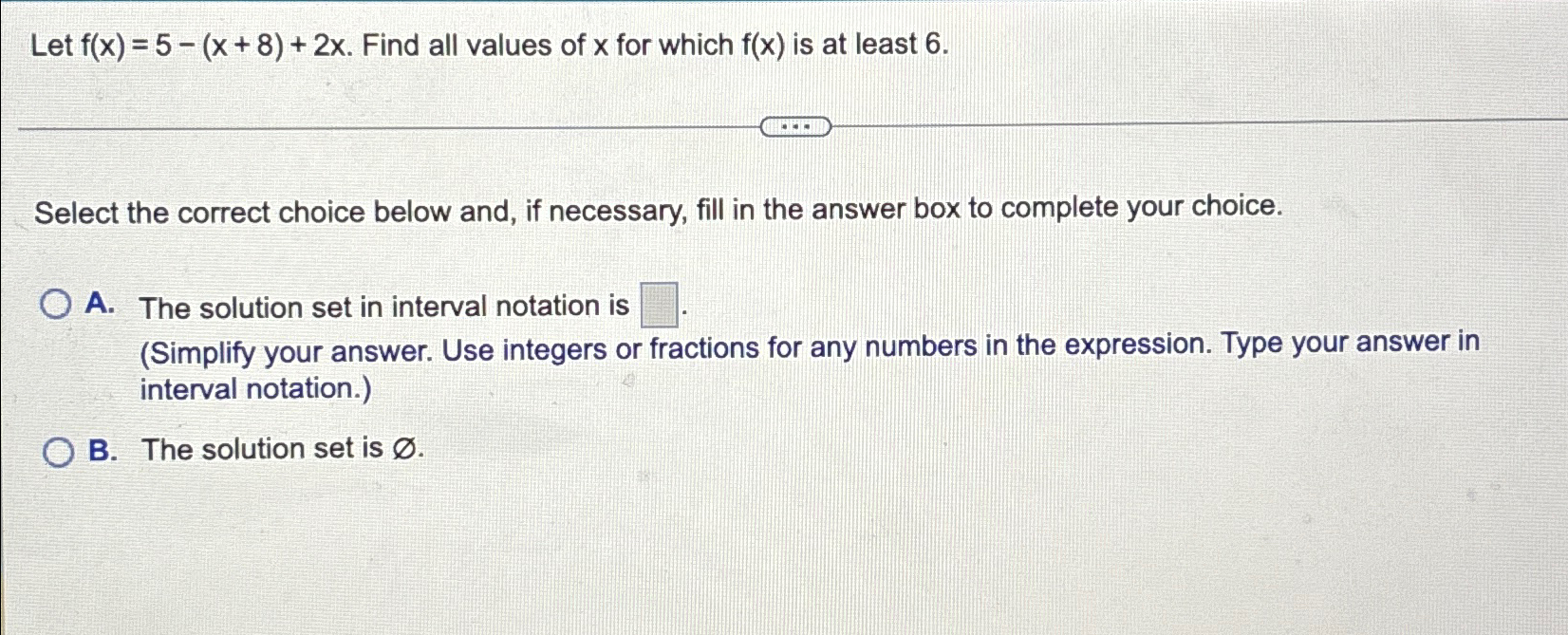 Solved Let f(x)=5-(x+8)+2x. ﻿Find all values of x ﻿for which | Chegg.com