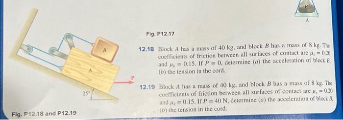 Solved Fig. P12.17 12.18 Block A has a mass of 40 kg, and | Chegg.com
