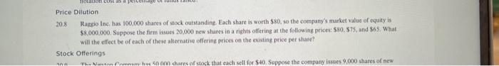 Solved Price Dilution 20.8 Hazsio Ine, has 100,000 shares of | Chegg.com