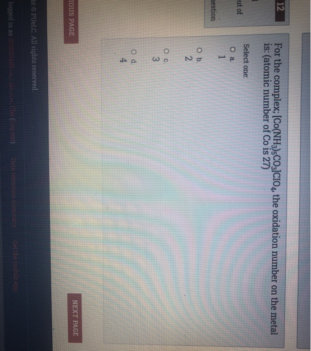 Solved 12 For the complex; (CO(NH3),CO3]CIO4, the oxidation | Chegg.com