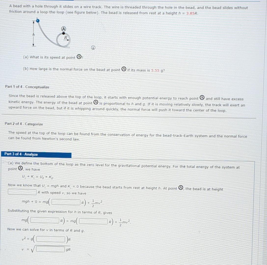 Solved A bead with a hole through it slides on a wire track. | Chegg.com