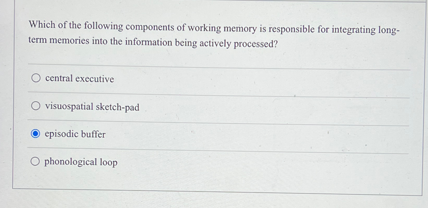Solved Which of the following components of working memory | Chegg.com