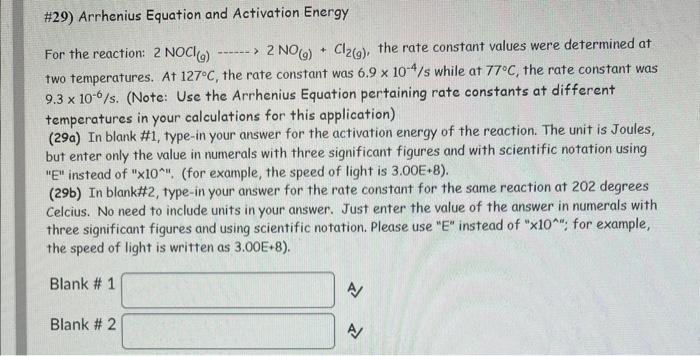 Solved \#29) Arrhenius Equation and Activation Energy For | Chegg.com