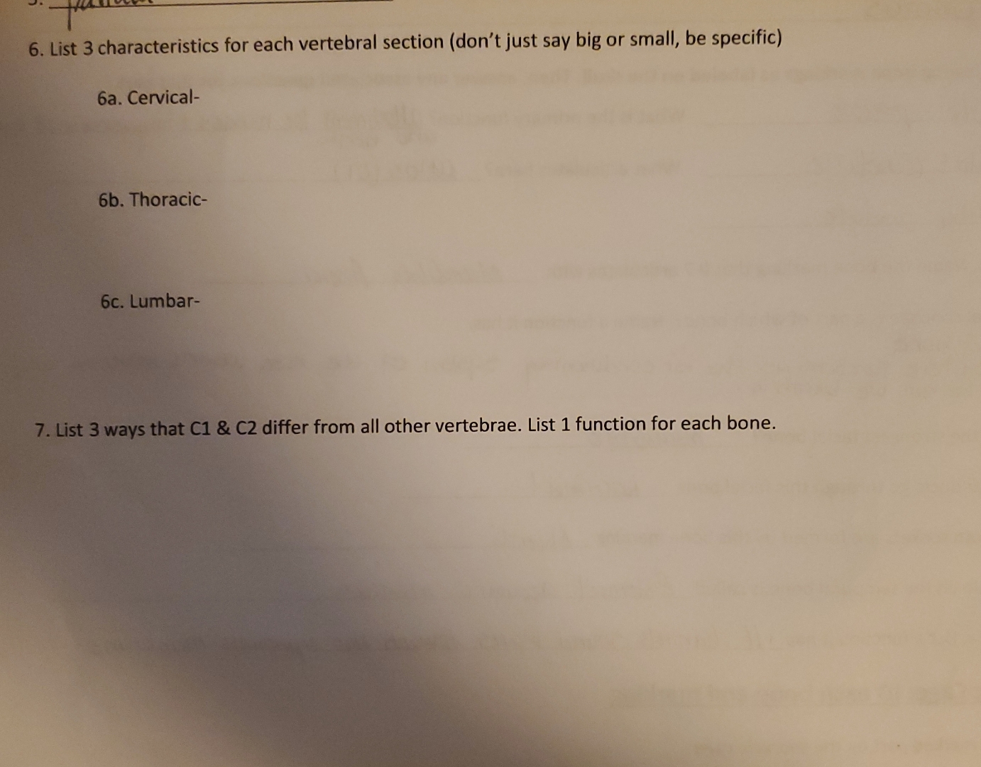 Solved List 3 ﻿characteristics for each vertebral section | Chegg.com