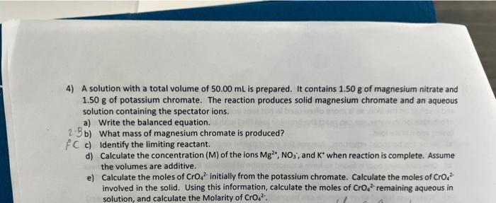 Solved 4) A solution with a total volume of 50.00 mL is | Chegg.com