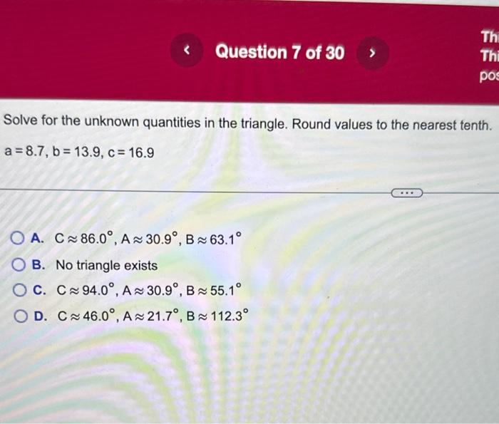 Solved Solve for the unknown quantities in the triangle. | Chegg.com