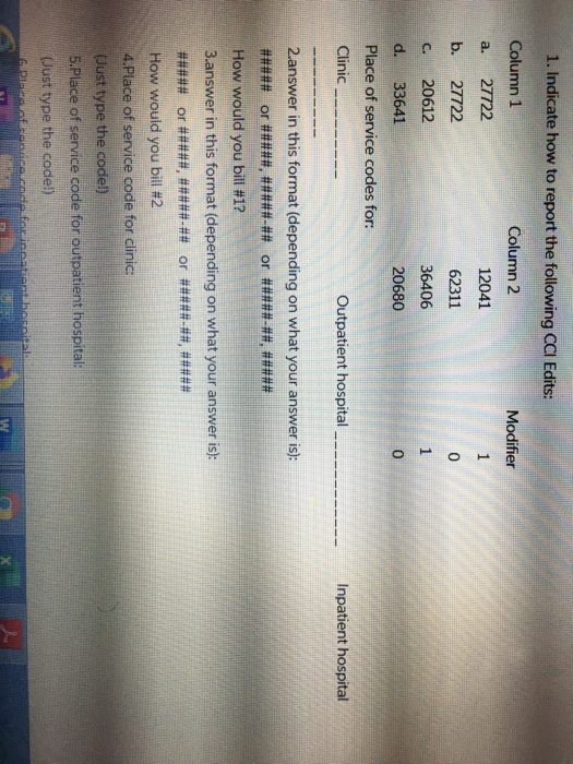 1. Indicate how to report the following CCI Edits: | Chegg.com