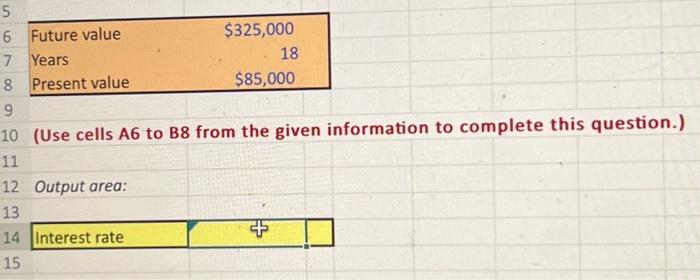 Solved 5 6 Future value 7 Years 8 9 10 (Use cells A6 to B8 | Chegg.com