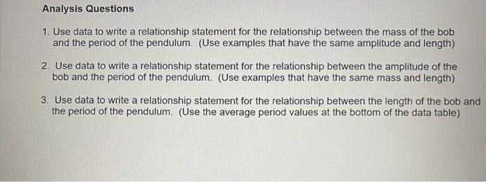 1. Use data to write a relationship statement for the | Chegg.com