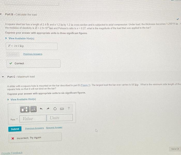 Solved Part B. Calculate the load A square steel bar has a | Chegg.com
