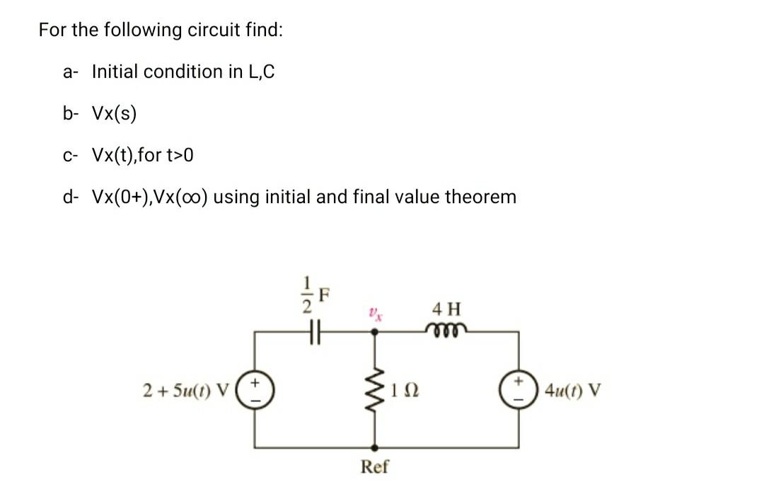 Solved For the following circuit find: a- Initial condition | Chegg.com