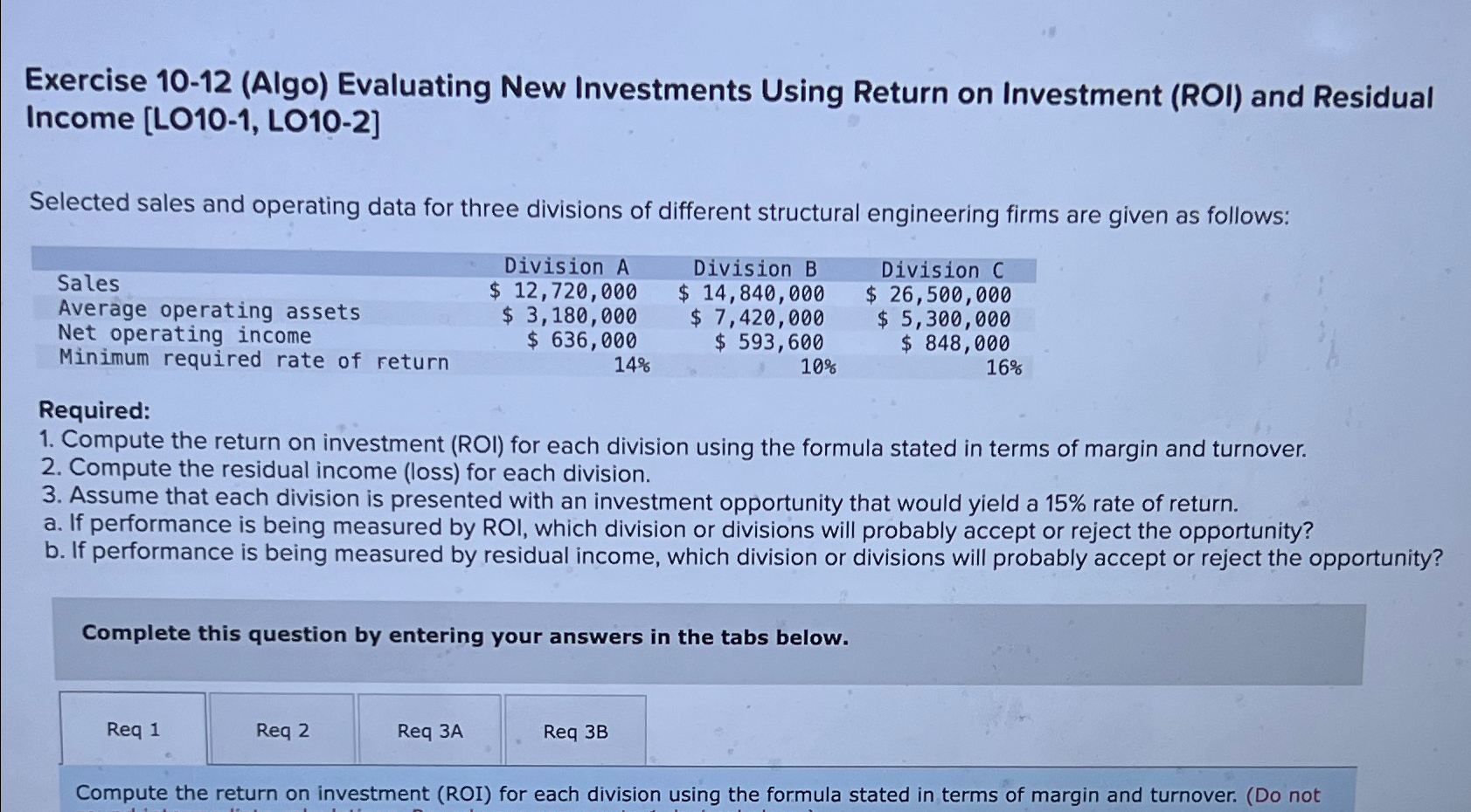 Solved Exercise 10-12 (Algo) ﻿Evaluating New Investments | Chegg.com