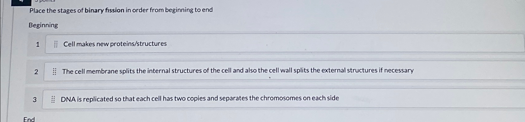 Solved Place the stages of binary fission in order from | Chegg.com