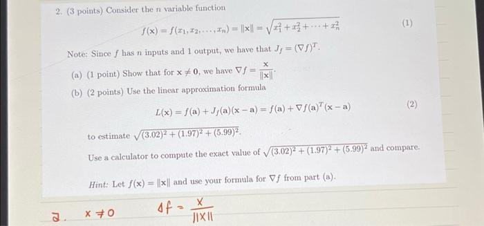 Solved 2. (3 points) Consider the n variable function To | Chegg.com