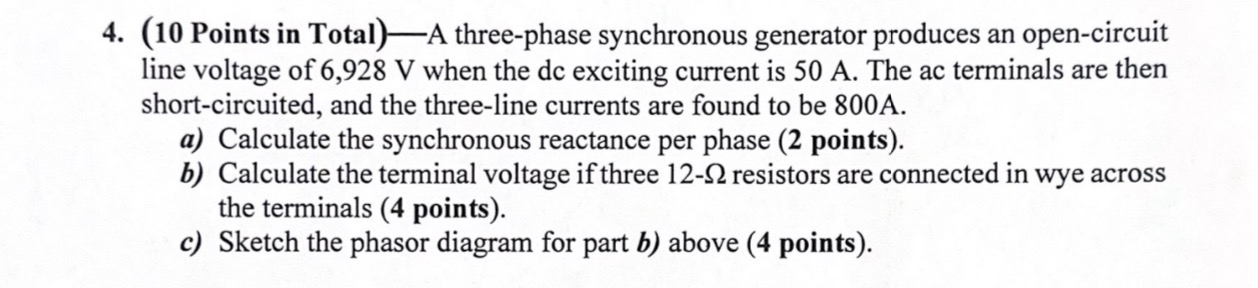 Solved (10 ﻿Points in Total)-A three-phase synchronous | Chegg.com