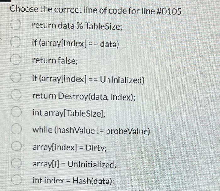 Solved Choose the correct line of code for line \#0105 | Chegg.com