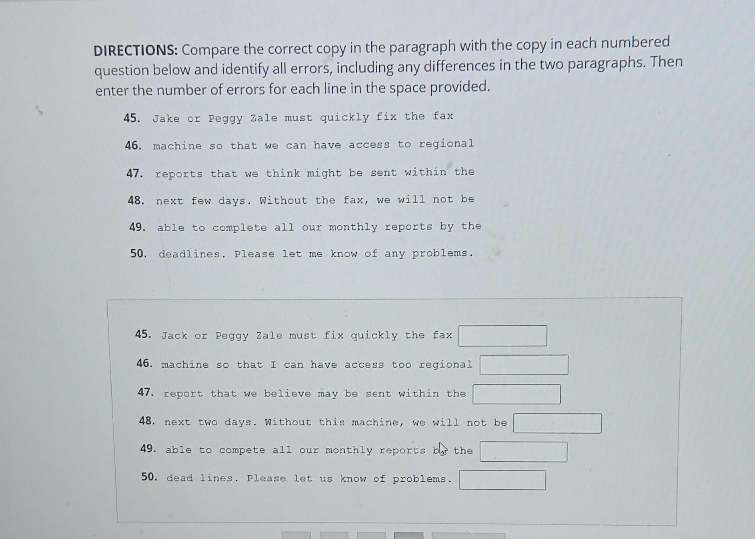 Solved DIRECTIONS: Compare the correct copy in the paragraph | Chegg.com
