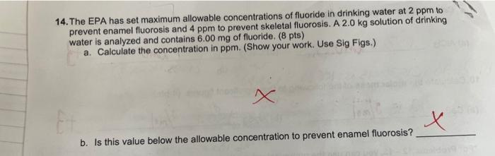 Solved 14. The EPA has set maximum allowable concentrations | Chegg.com