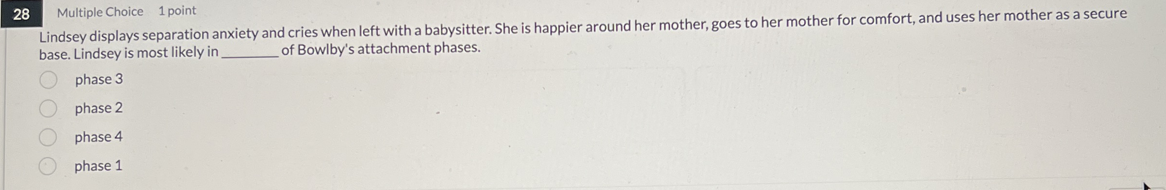 Solved Lindsey displays separation anxiety and cries when | Chegg.com
