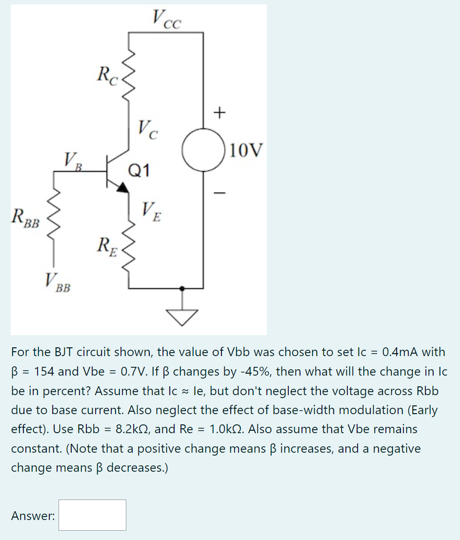 Solved For the BJT circuit shown, the value of Vbb ﻿was | Chegg.com