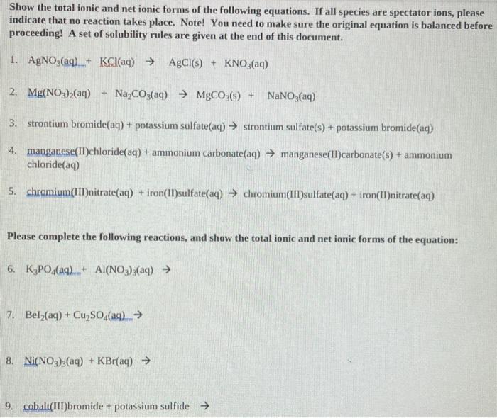 Solved Show the total ionic and net ionic forms of the | Chegg.com