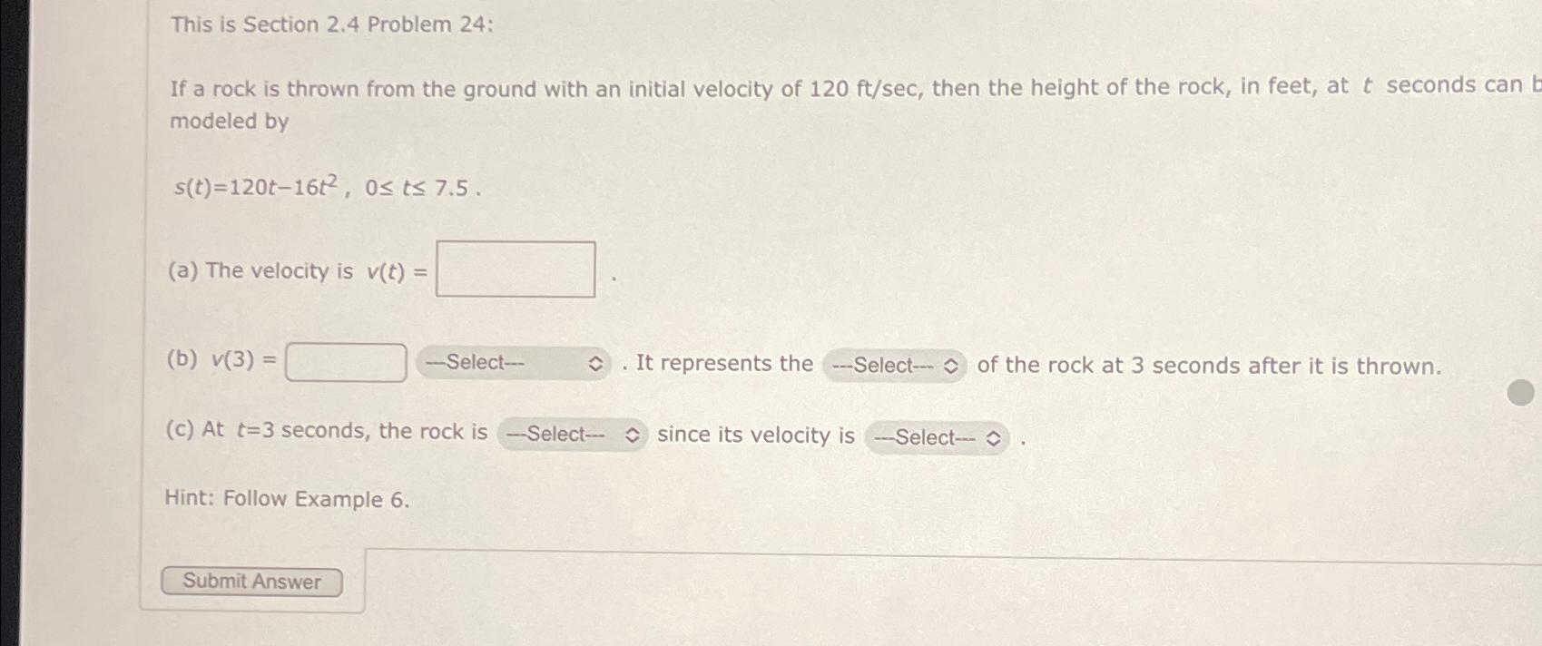 Solved This is Section 2.4 ﻿Problem 24:If a rock is thrown | Chegg.com