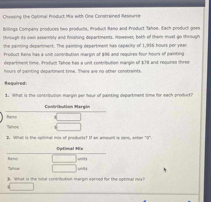 Solved Choosing the Optimal Product Mix with One Constrained | Chegg.com
