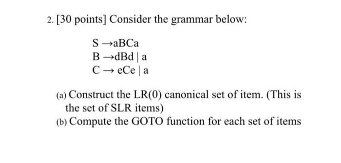 Solved 2. [30 points] Consider the grammar below: | Chegg.com
