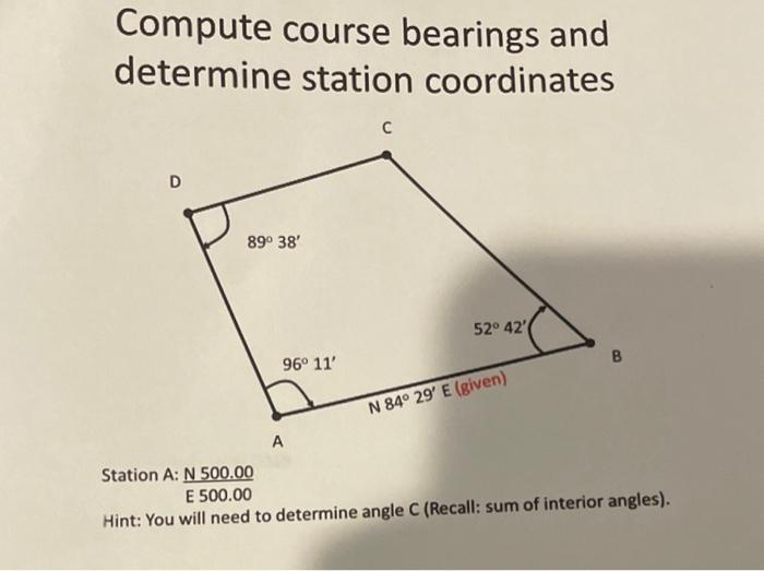 Solved Compute course bearings and determine station | Chegg.com