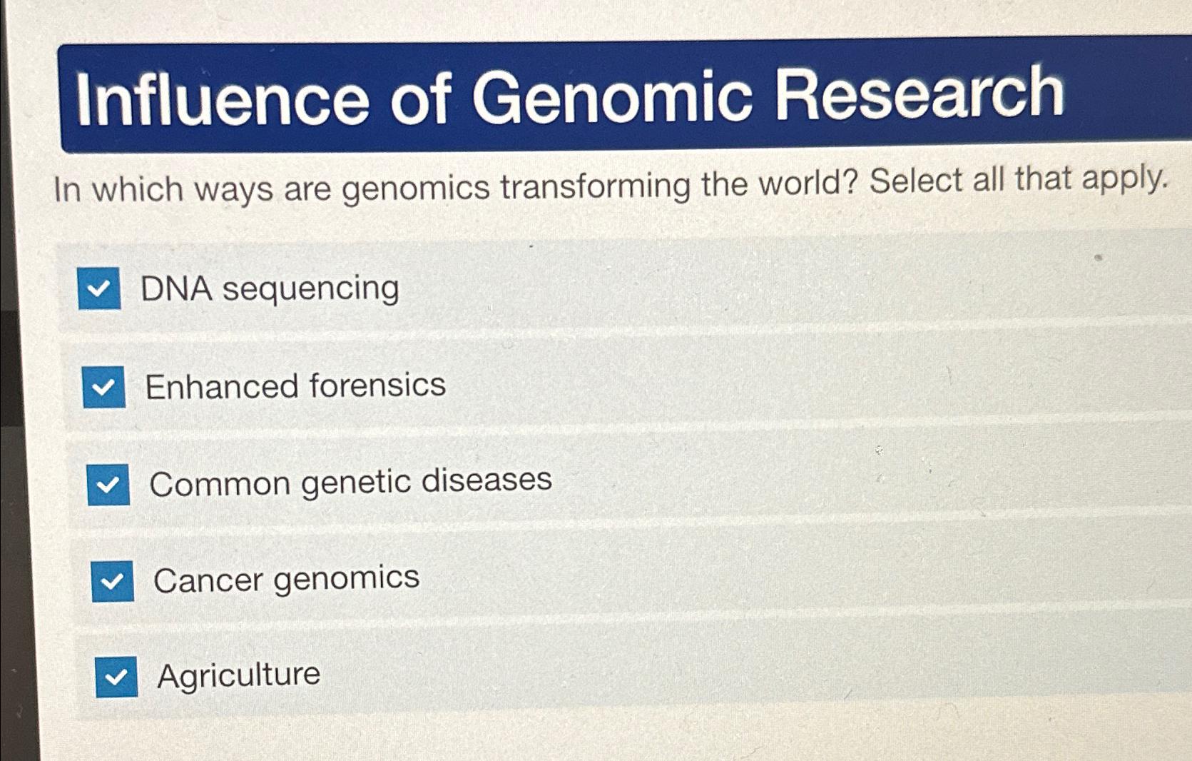 Solved Influence of Genomic ResearchIn which ways are | Chegg.com