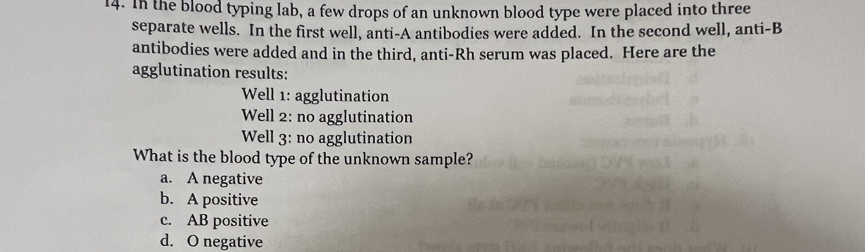 Solved In the blood typing lab, a few drops of an unknown | Chegg.com