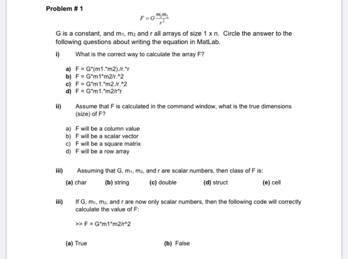 Solved Problem #1 F=G", G is a constant, and mı, m2 and r | Chegg.com