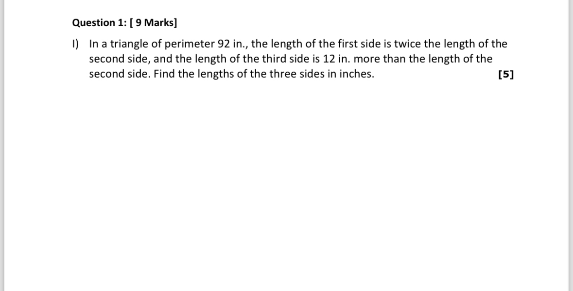 Solved Question 1: [ 9 ﻿Marks]I) ﻿In a triangle of perimeter | Chegg.com