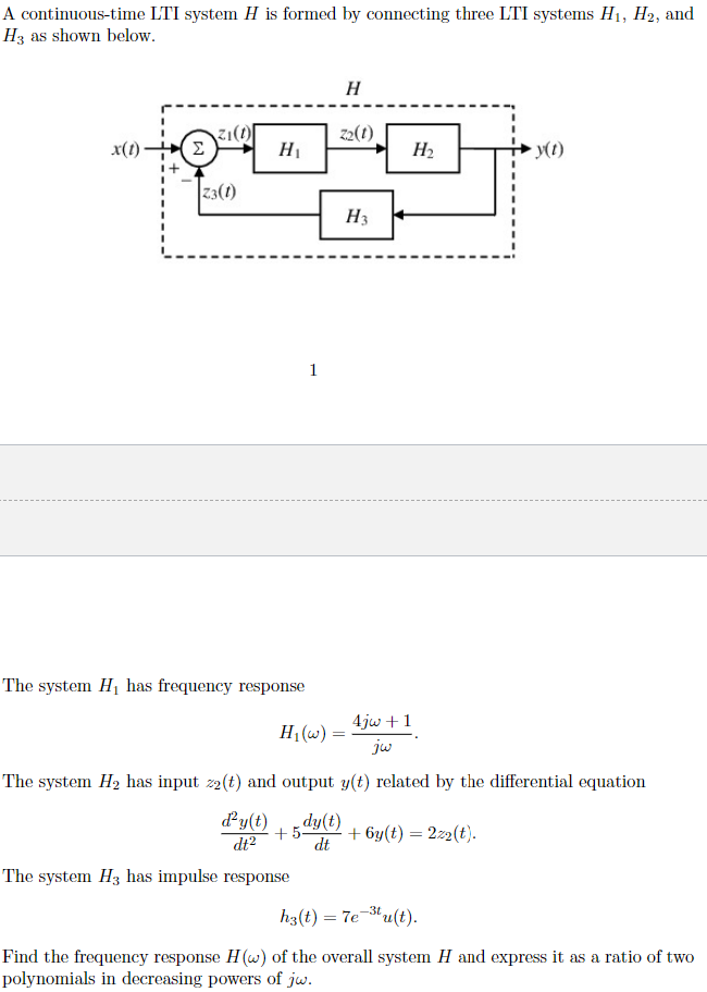 Solved A continuous-time LTI system H ﻿is formed by | Chegg.com