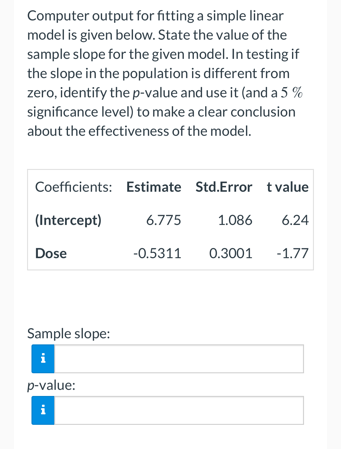 Computer output for fitting a simple linear model is | Chegg.com