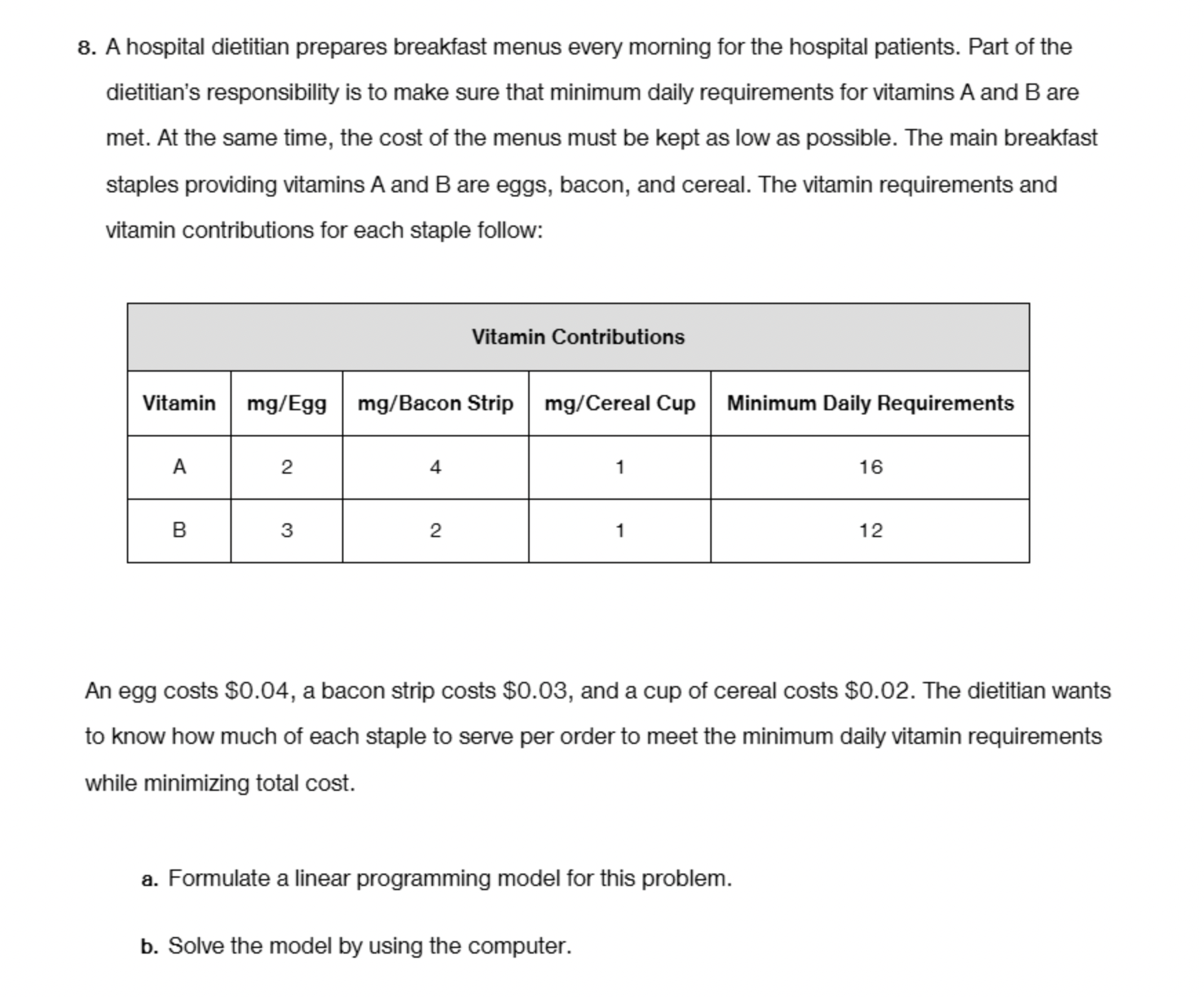 Solved A hospital dietitian prepares breakfast menus every | Chegg.com