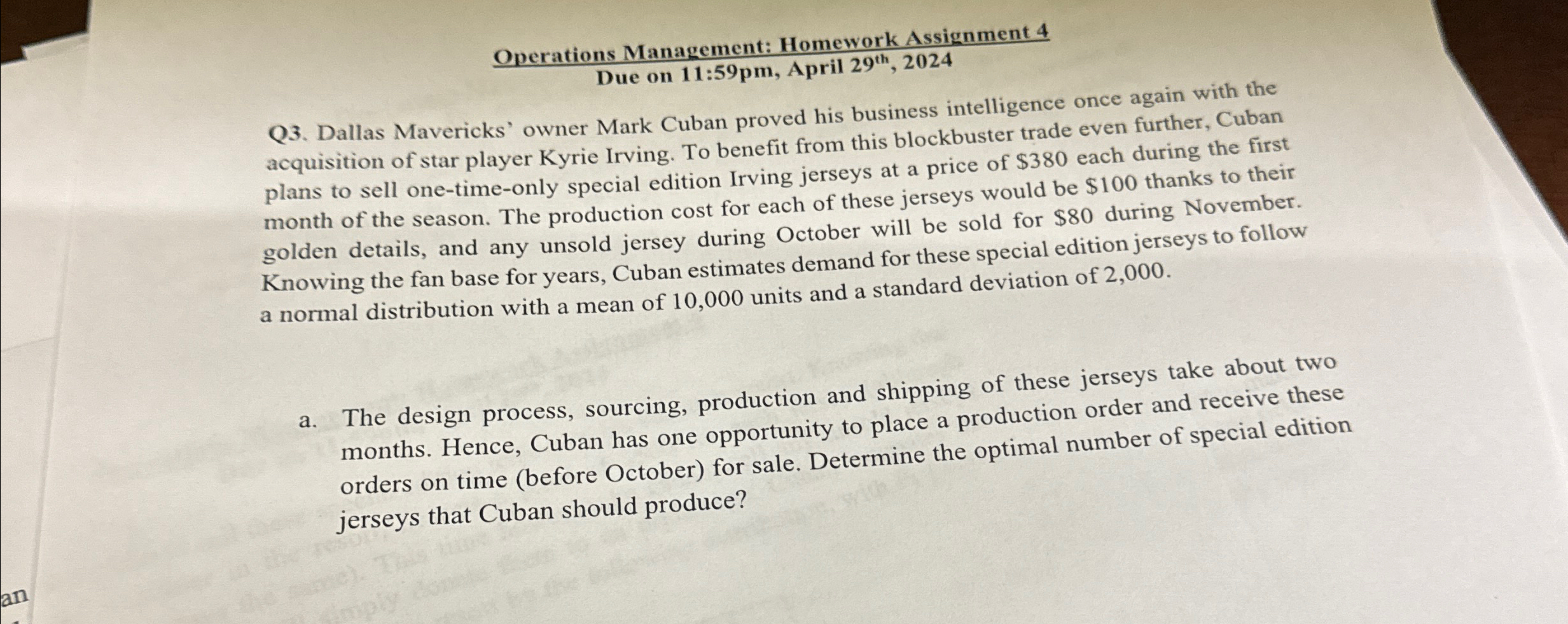 Solved Operations Management: Homework Assignment 4Due on | Chegg.com