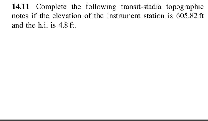 Solved 14.11 Complete the following transit-stadia | Chegg.com