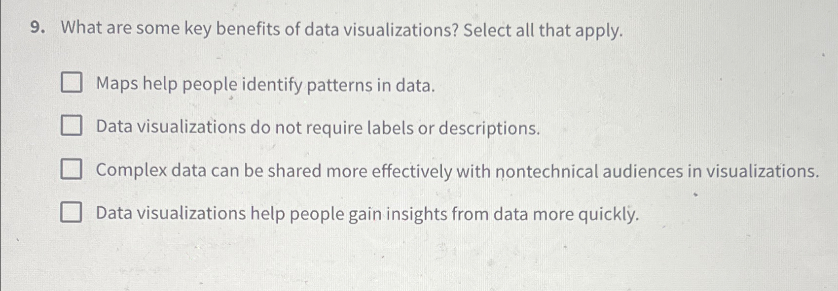 Solved What are some key benefits of data visualizations? | Chegg.com