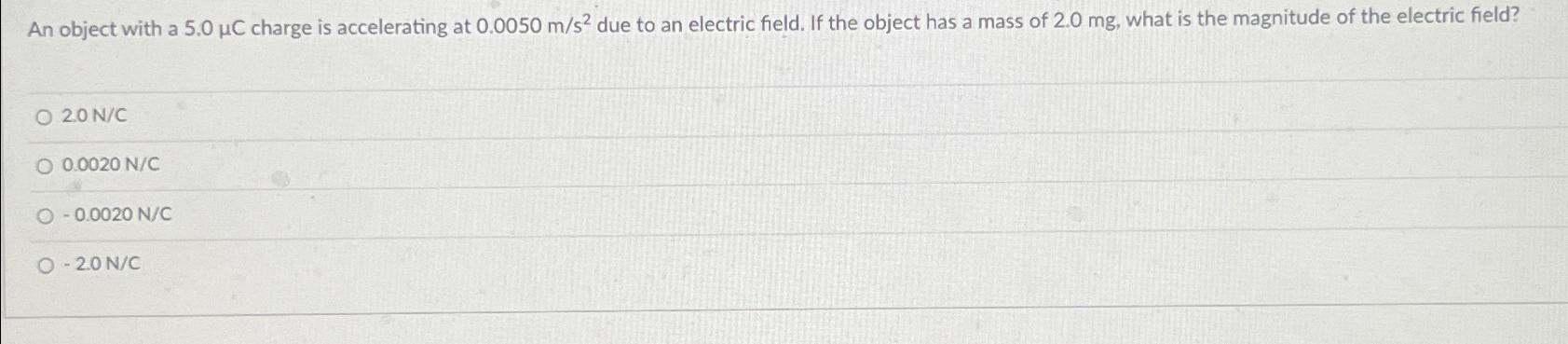 Solved An object with a 5.0\\\\mu C charge is accelerating | Chegg.com