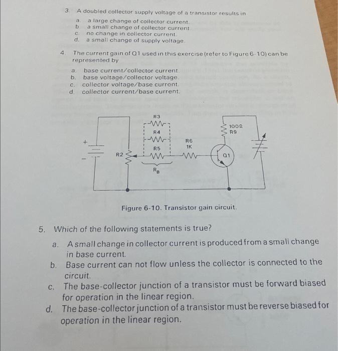 Solved Questions 3, 4 and 5 3. a doubled collector supply | Chegg.com