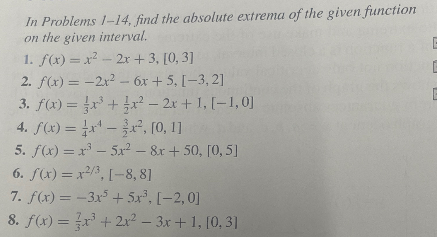 Solved In Problem 8, ﻿find the absolute extrema of the given | Chegg.com