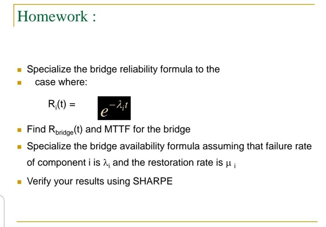 Solved Homework : - Specialize the bridge reliability | Chegg.com