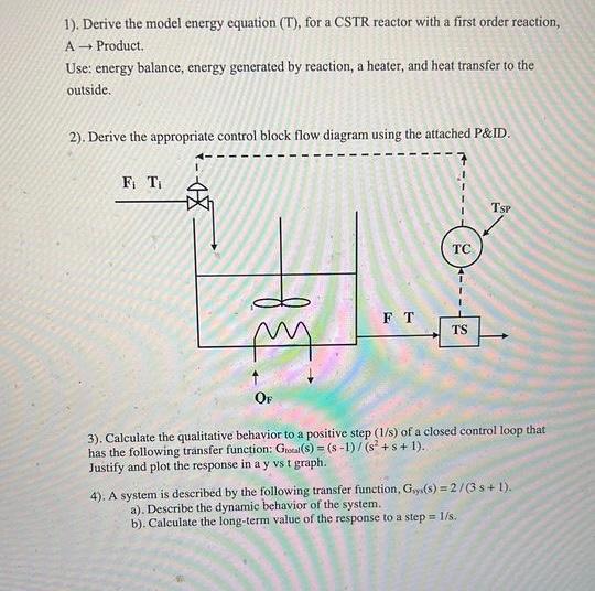 Solved 1). Derive the model energy equation (T), for a CSTR | Chegg.com