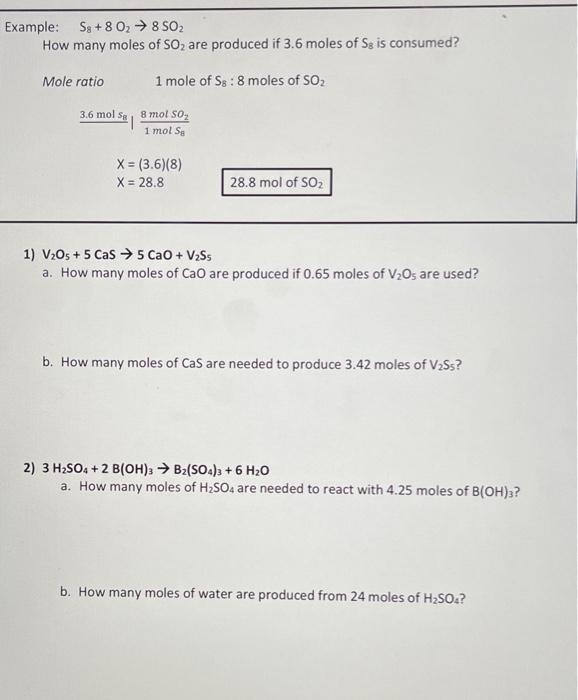 Solved Example: S8+8O2→8SO2 How many moles of SO2 are | Chegg.com