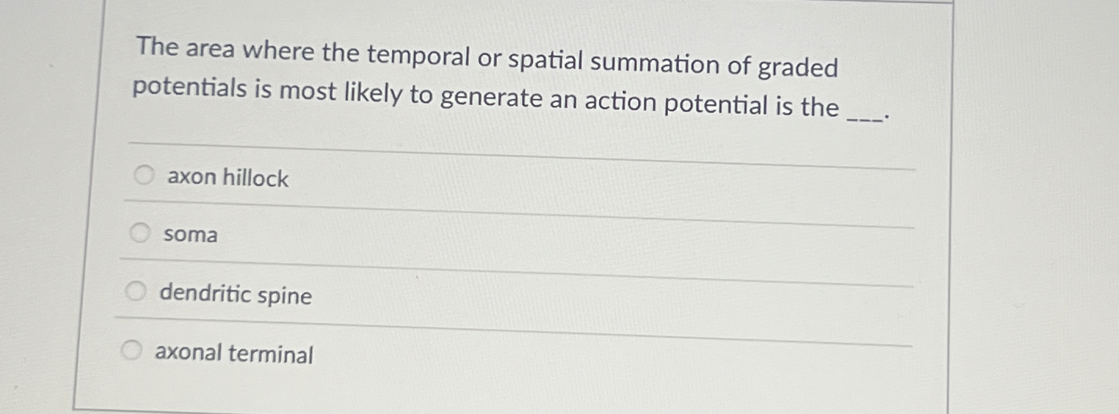 Solved The area where the temporal or spatial summation of | Chegg.com
