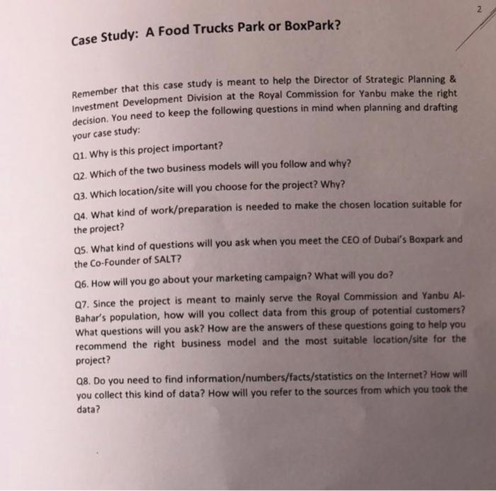 Case Study: A Food Trucks Park or BoxPark? The | Chegg.com