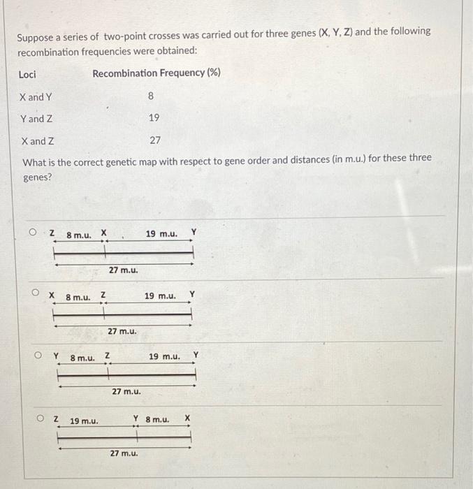 Solved Suppose a series of two-point crosses was carried out | Chegg.com