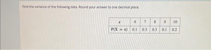 Solved Find the variance of the following data. Round your | Chegg.com